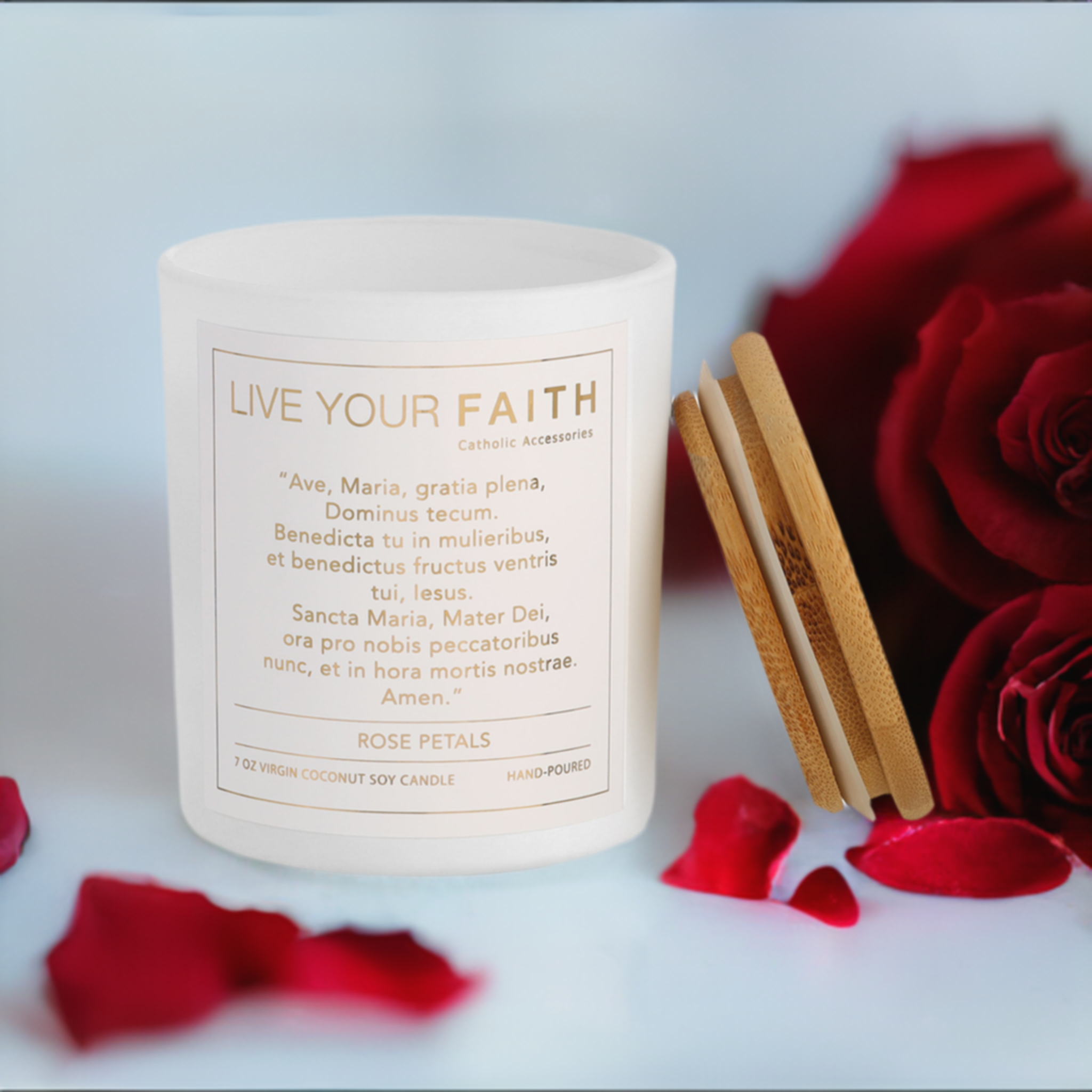Catholic Prayer Candle, Ave Maria, Rose Petals. – Live Your Faith Catholic