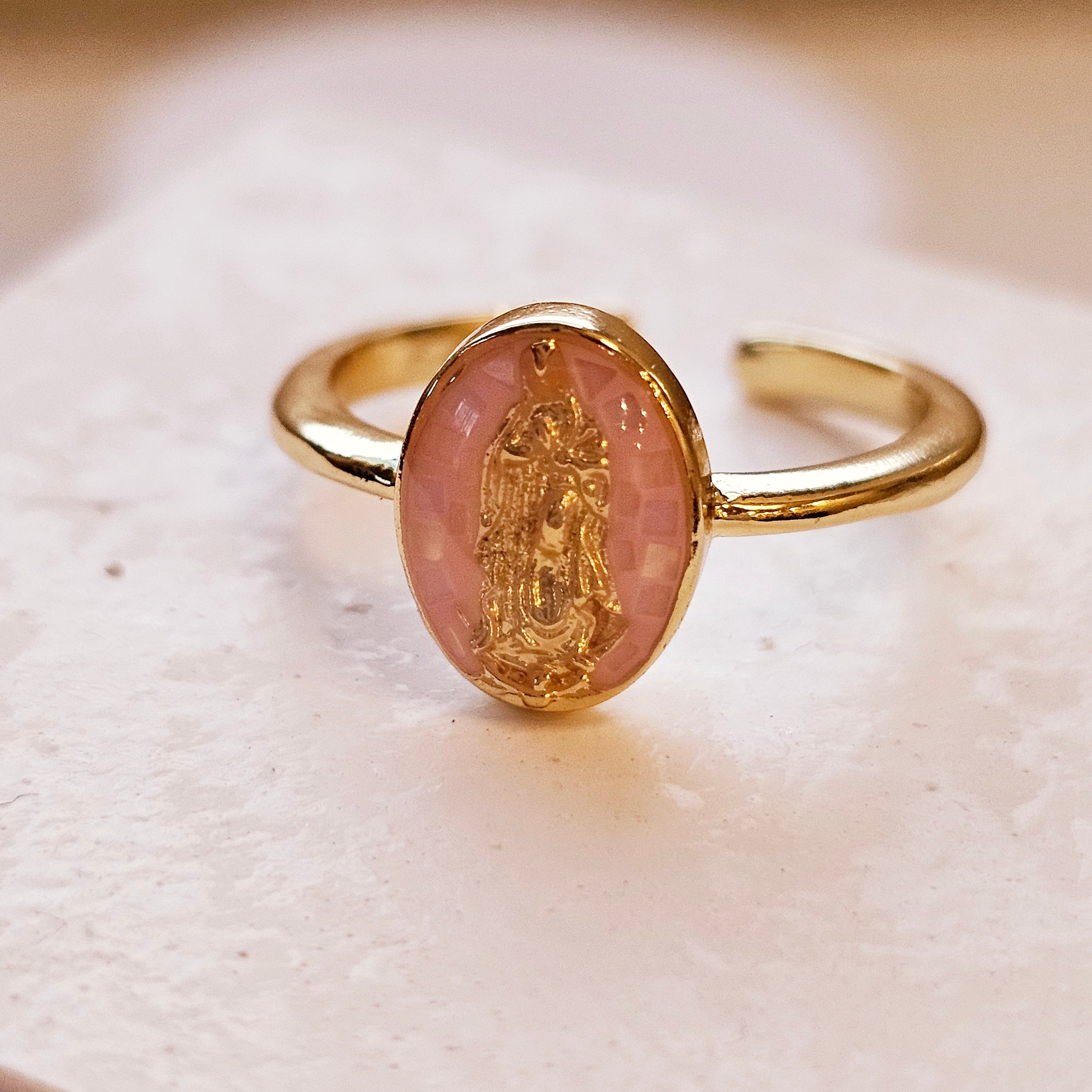Adjustable Gold-Filled Our Lady of Guadalupe Ring in Pink – Catholic J ...
